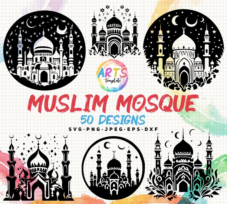 Muslim Mosque SVG Bundle: Silhouette Clipart, Cricut Vector (digital ...