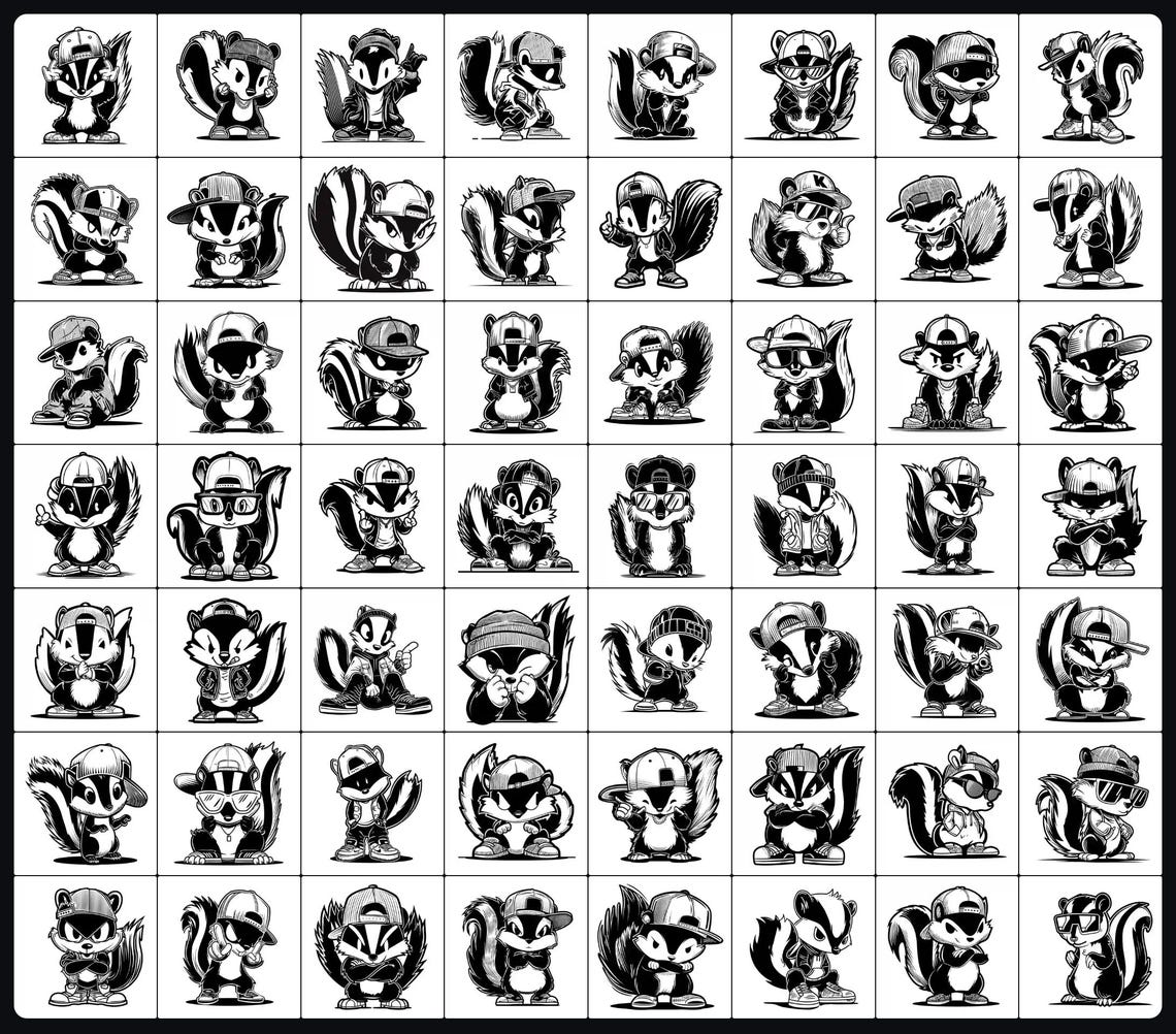 Cool Skunk Art Template Svg Png Jpg Dxf Bundle Silhouette Clipart ...
