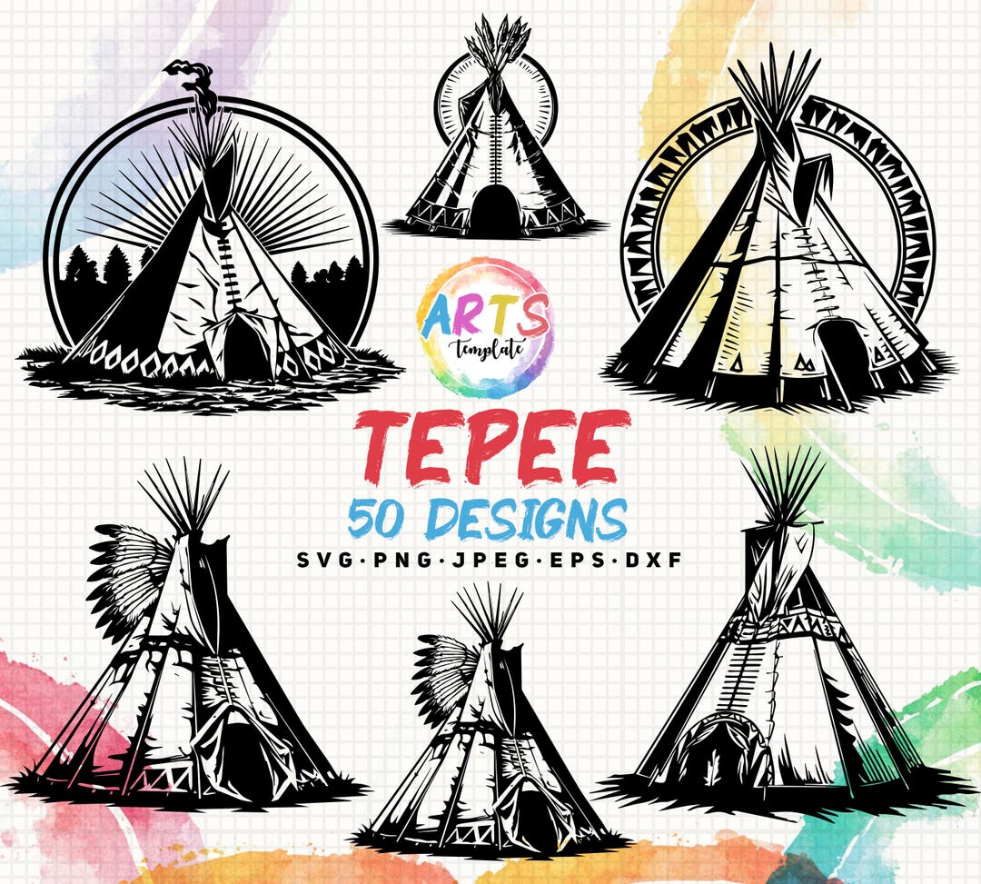 Tepee Tent Bundle Art Template Svg Png Jpeg Eps Dxf Bundle Silhouette ...