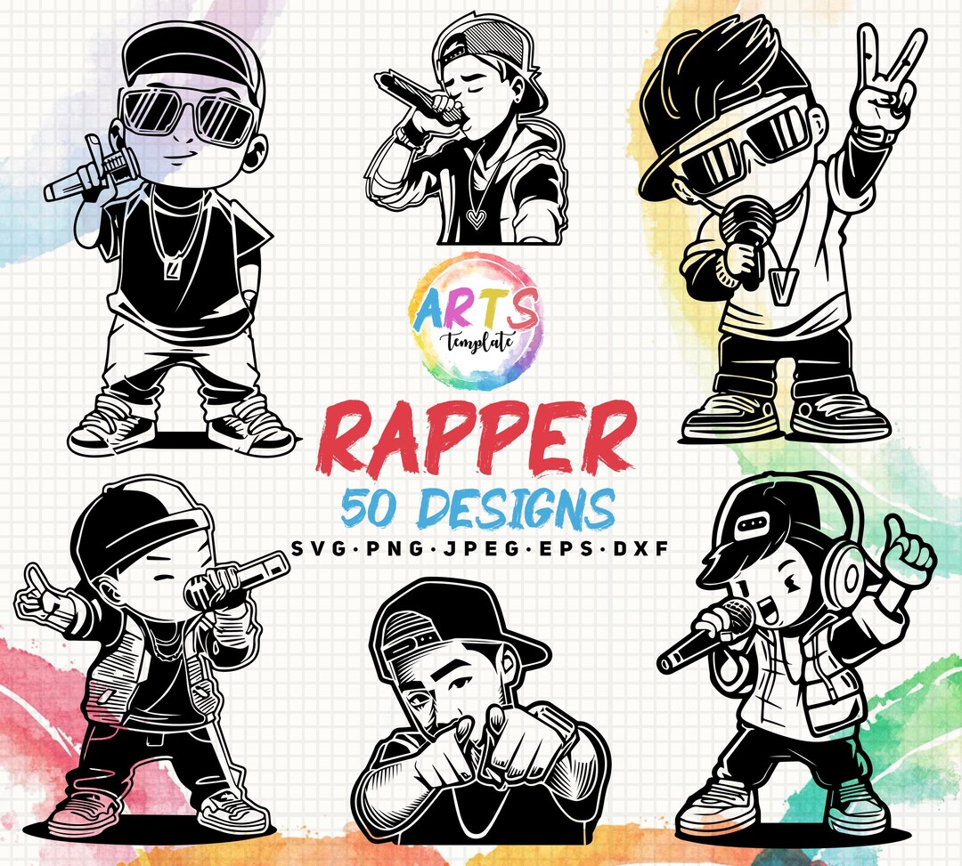 Cute Rapper Art Template Svg Png Jpeg Dxf Bundle Silhouette Clipart ...