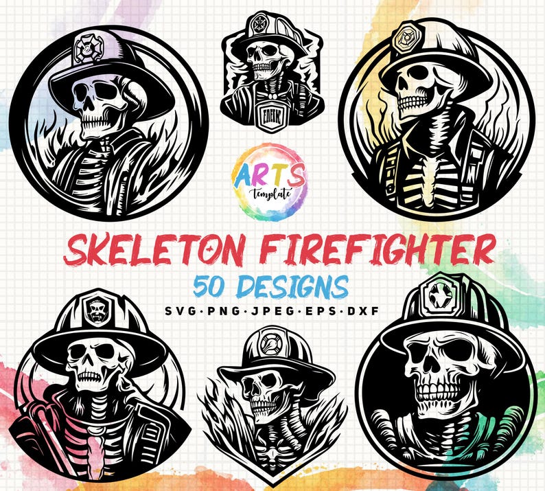 Skeleton Firefighter Bundle Svg Png Jpeg Eps Dxf Bundle Silhouette ...