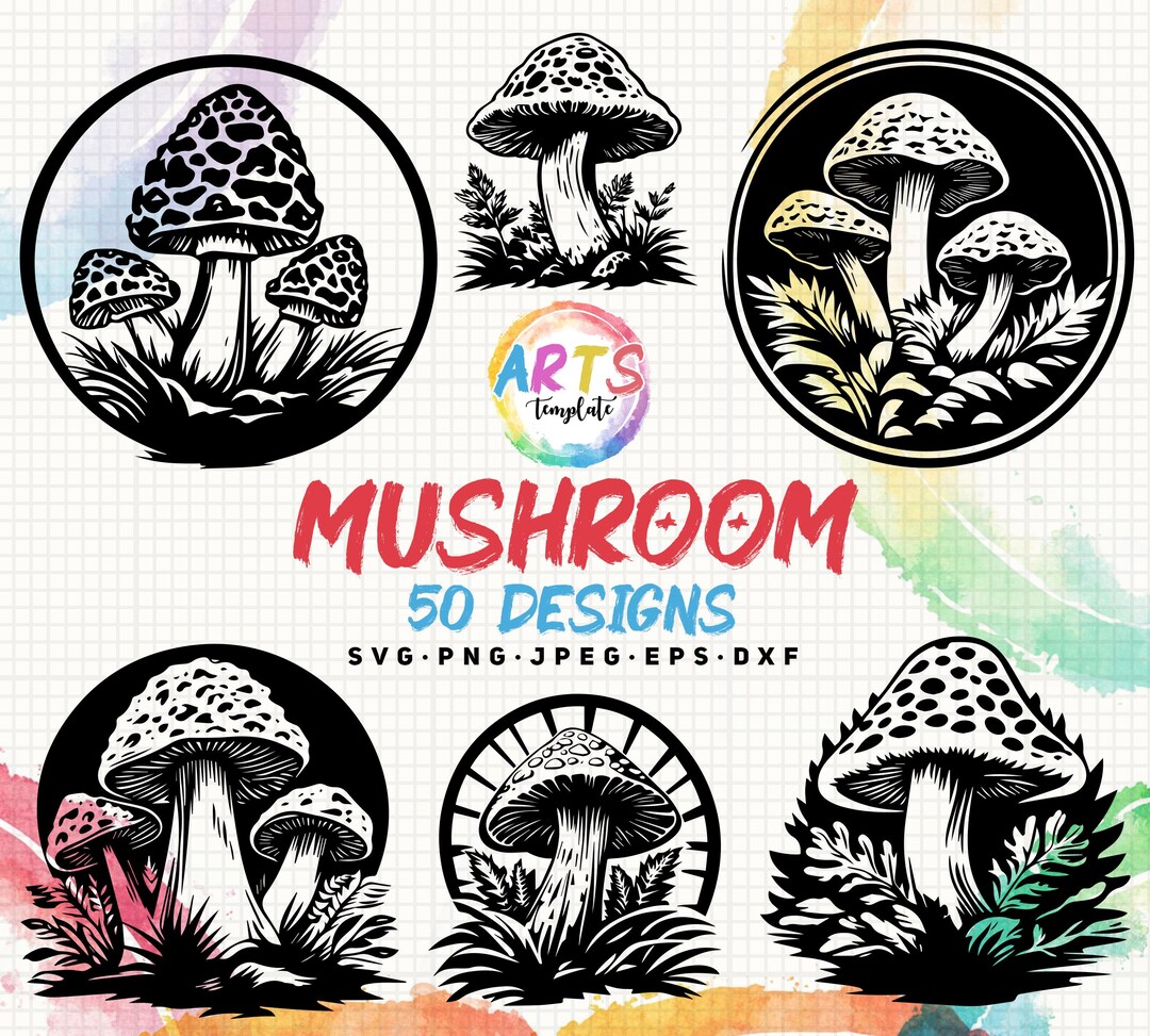 Mushroom Clipart Vector Bundle, Botanical Art Templates (svg, Png, Jpg ...