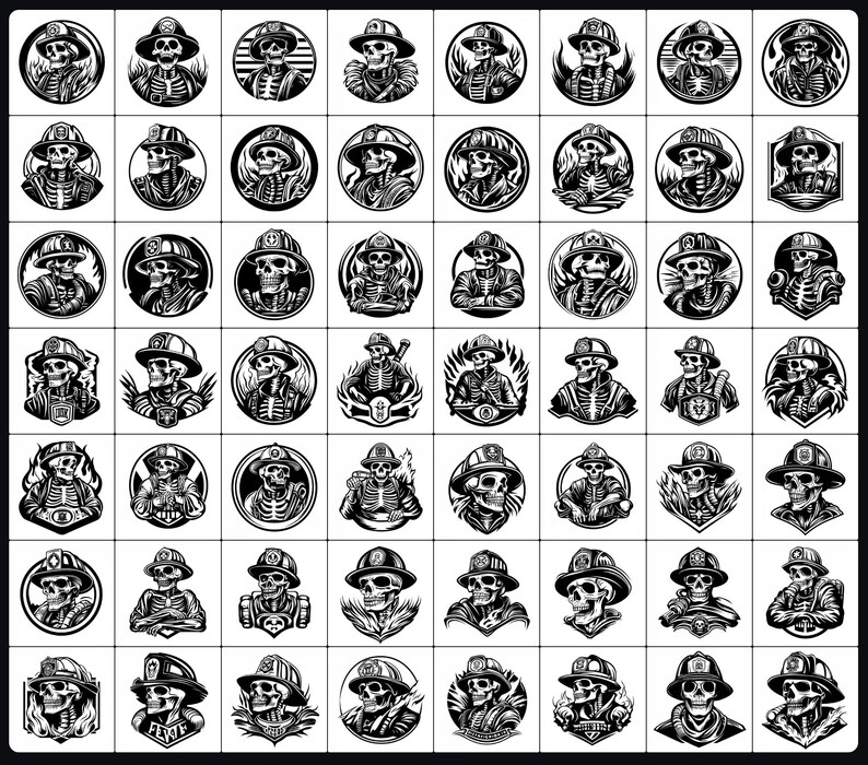 Skeleton Firefighter Bundle Svg Png Jpeg Eps Dxf Bundle Silhouette ...