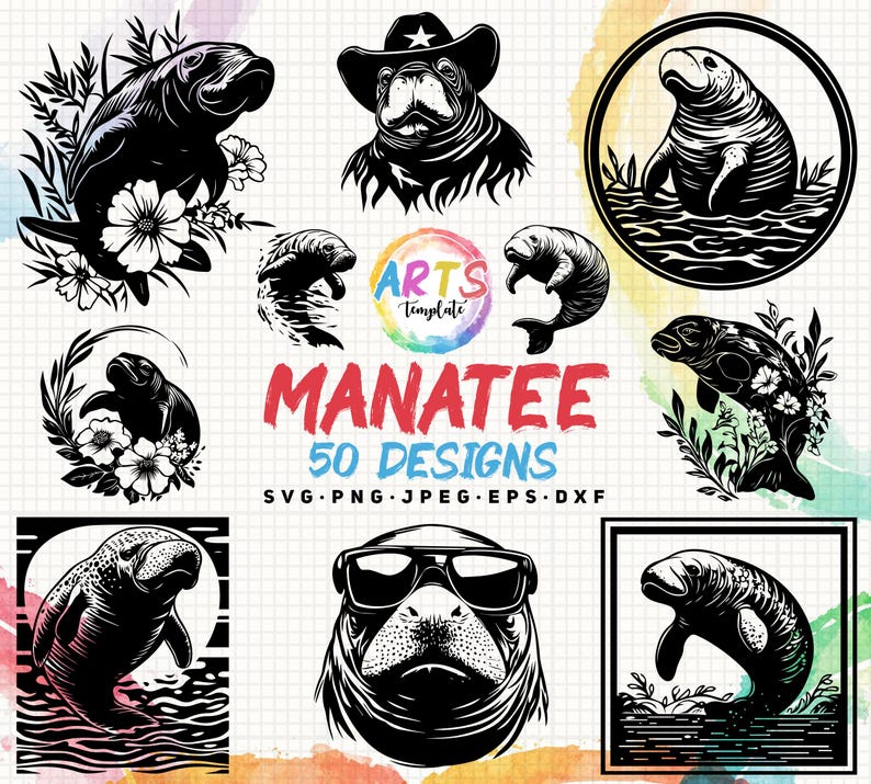 Manatee SVG Bundle: Ocean Animal Clipart, Commercial Use (digital ...