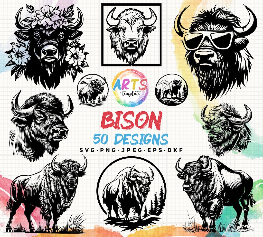 Bison Bundle Svg Png Jpeg Eps Dxf Bundle Silhouette Clipart Cricut ...