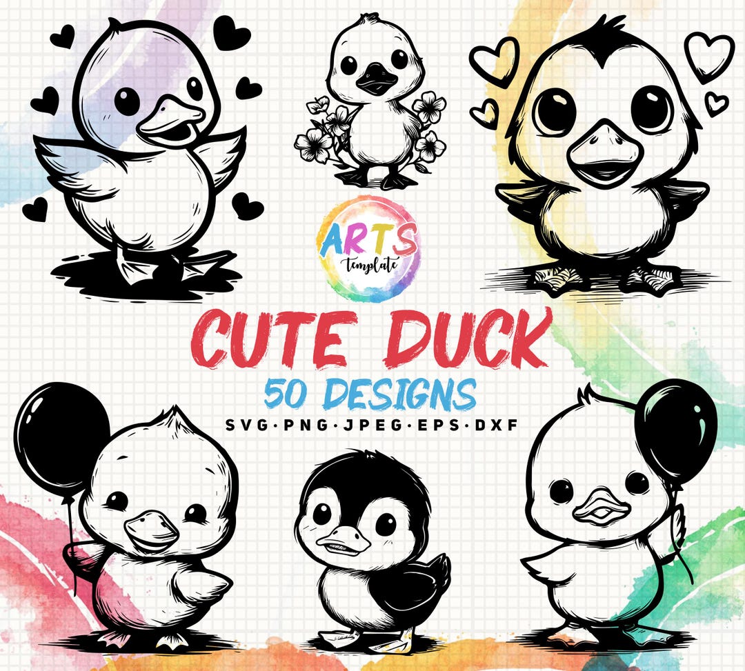 Cute Duck Art Template Svg Png Jpeg Dxf Bundle Silhouette Clipart ...