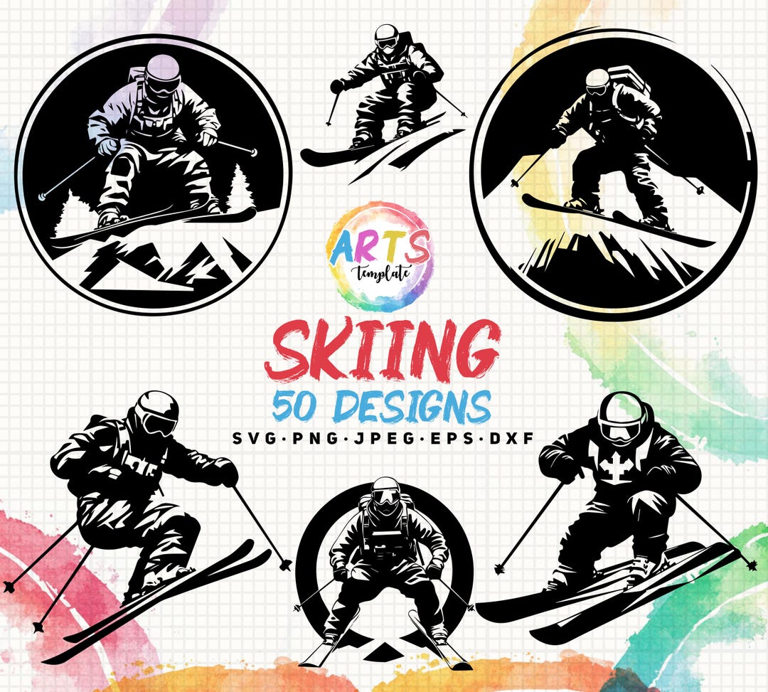 Skiing Bundle Art Template Svg Png Jpeg Eps Dxf Bundle Silhouette ...