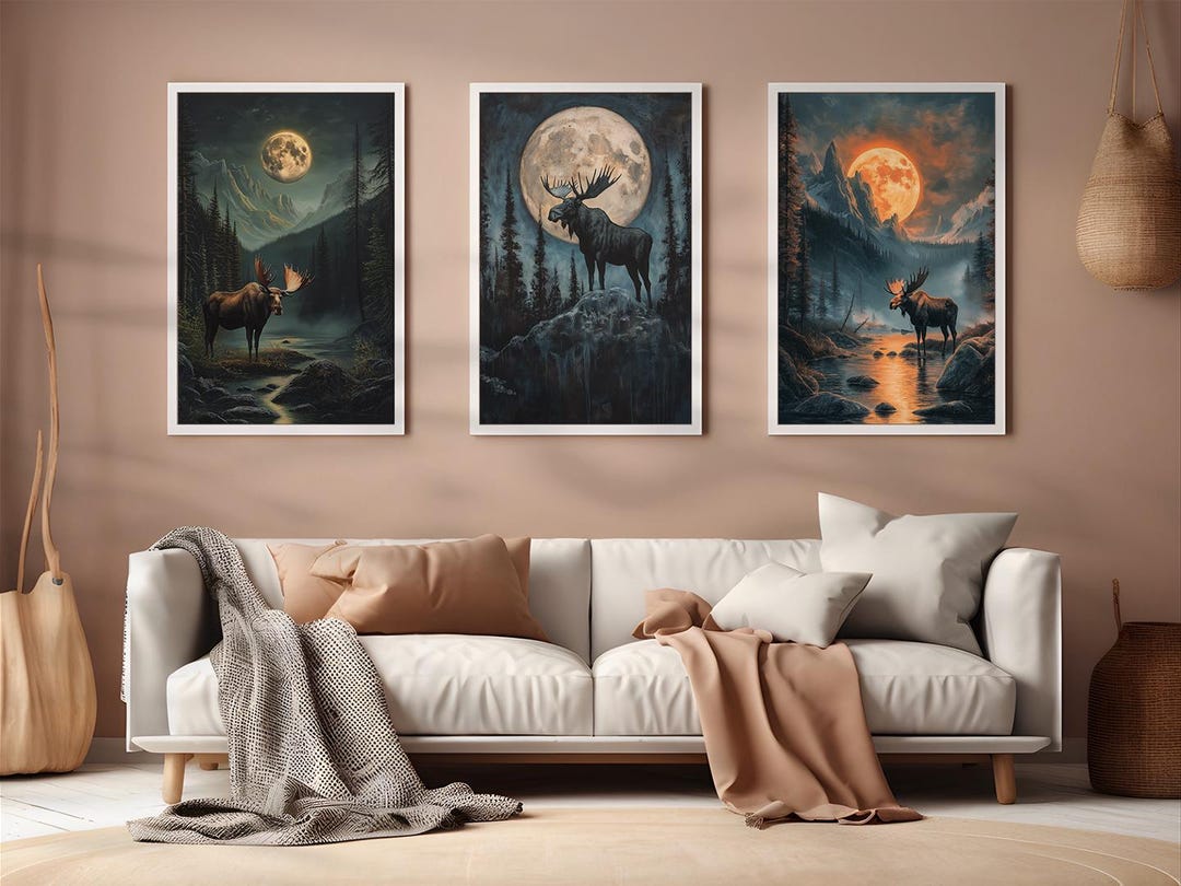 Moose Mythical Wall Art Set of 3 Printable Instant Download Home Decor ...