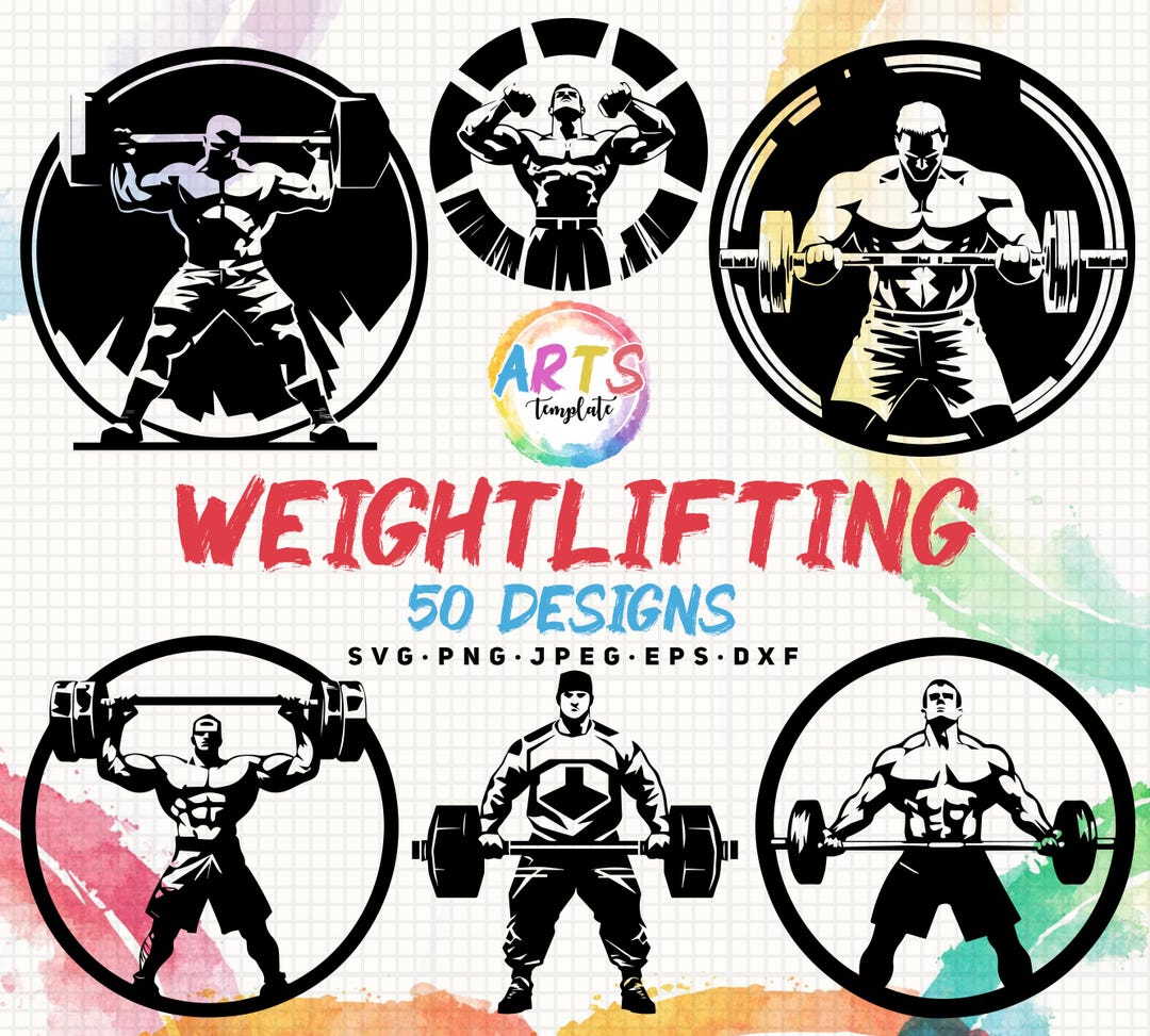 Weightlifting Art Bundle: 50 SVG PNG Clipart Designs (digital Download ...