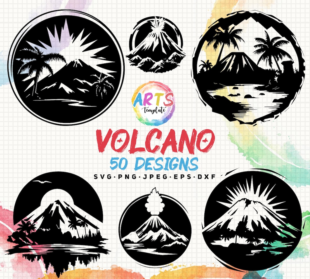 Volcano Bundle Art Template Svg Png Jpeg Eps Dxf Bundle Silhouette ...