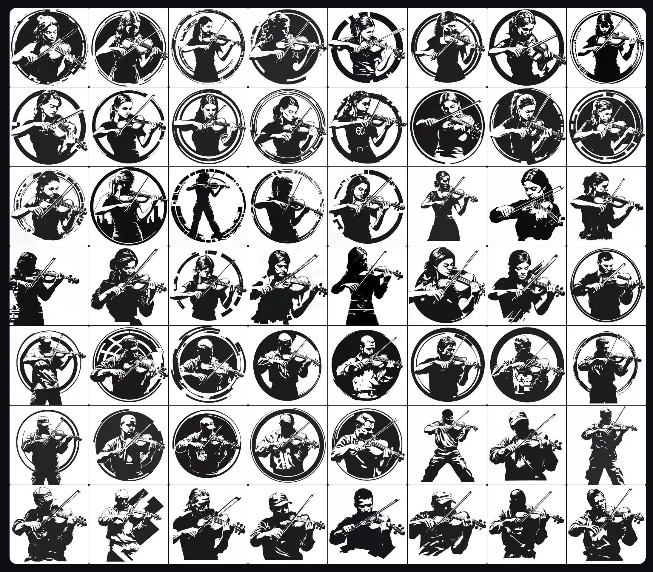 Violin Bundle Art Template Svg Png Jpeg Eps Dxf Bundle Silhouette ...