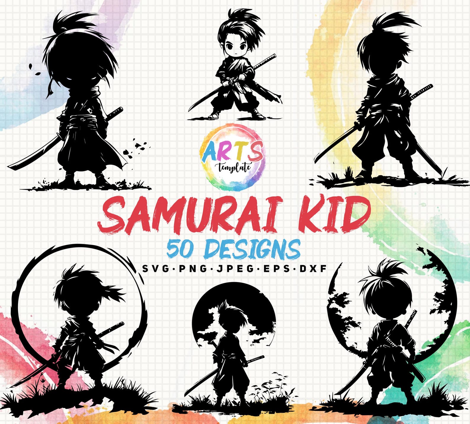 Samurai Kid Bundle Svg Png Jpeg Eps Dxf Bundle Silhouette Clipart ...