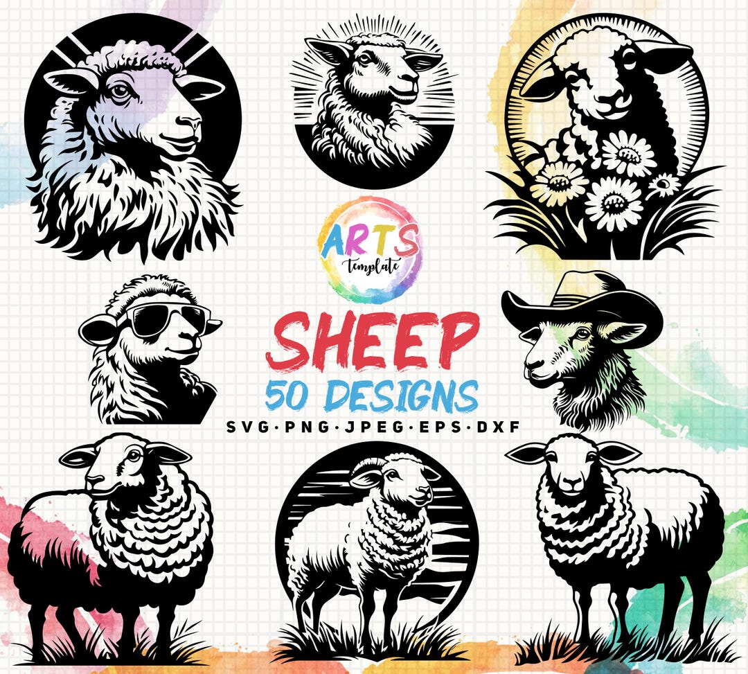 Sheep Bundle Svg Png Jpeg Eps Dxf Bundle Silhouette Clipart Cricut ...