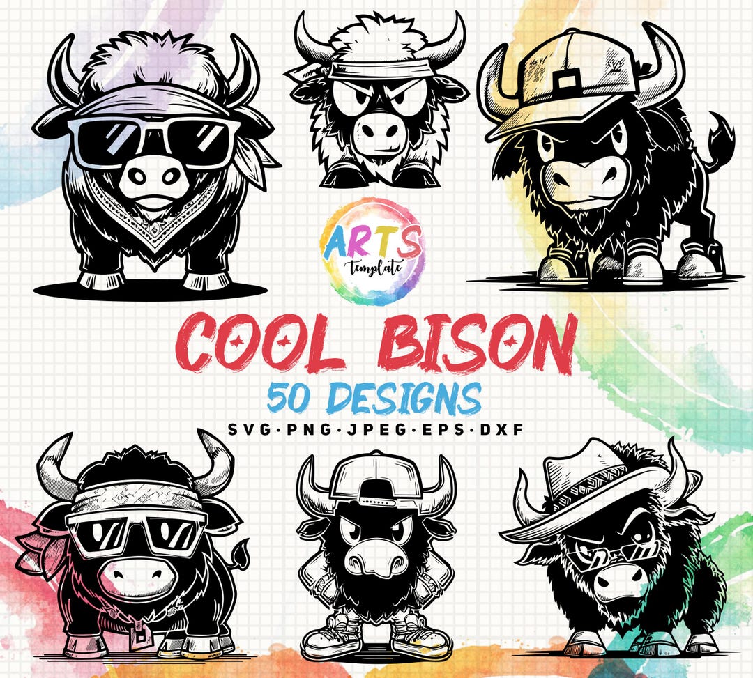 Cool Bison Art Template Svg Png Jpg Dxf Bundle Silhouette Clipart ...