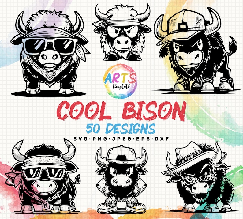 Cool Bison Art Template Svg Png Jpg Dxf Bundle Silhouette Clipart ...