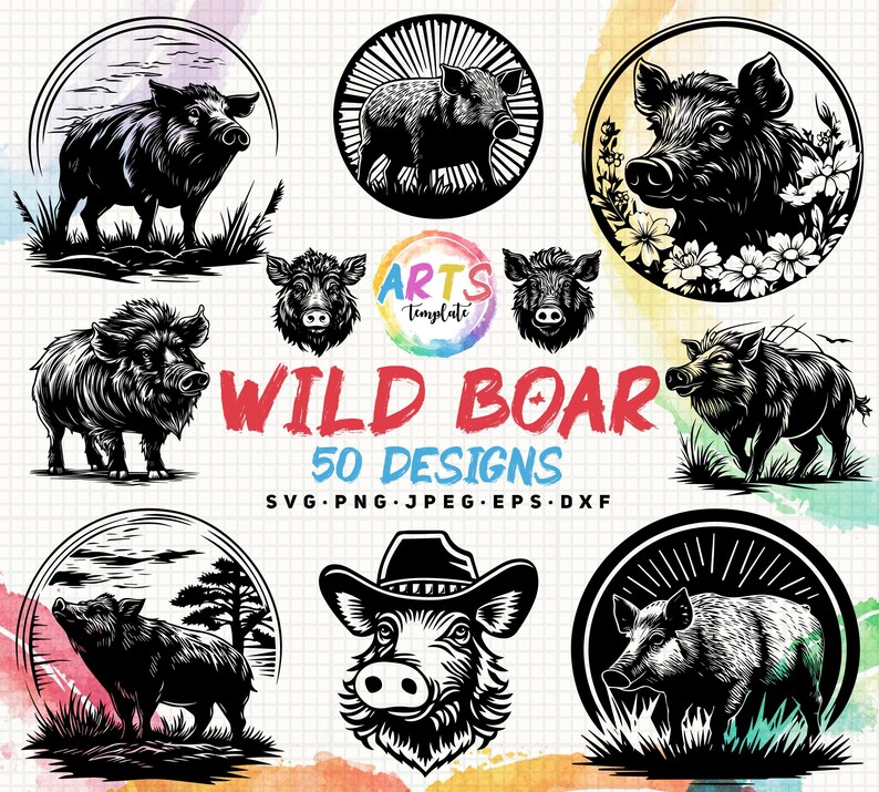 Wild Boar Bundle Svg Png Jpeg Eps Dxf Bundle Silhouette Clipart Cricut ...