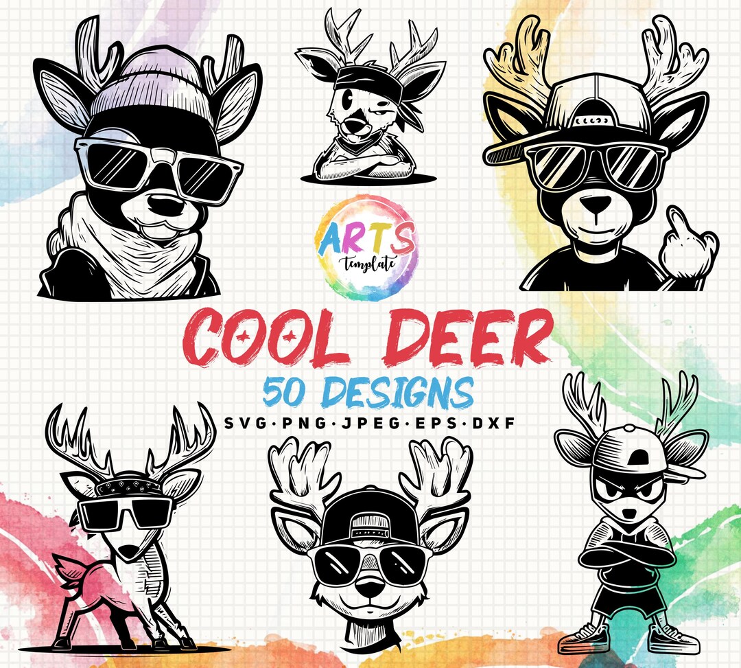Cool Deer Art Template Svg Png Jpg Dxf Bundle Silhouette Clipart Cricut ...