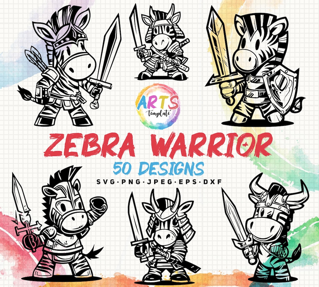 Zebra Warrior Art Template Svg Png Jpg Dxf Bundle Silhouette Clipart ...