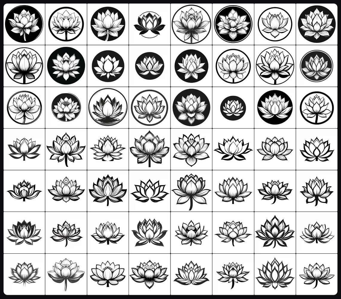 Lotus Flower Bundle Svg Png Jpeg Eps Dxf Bundle Silhouette Clipart ...