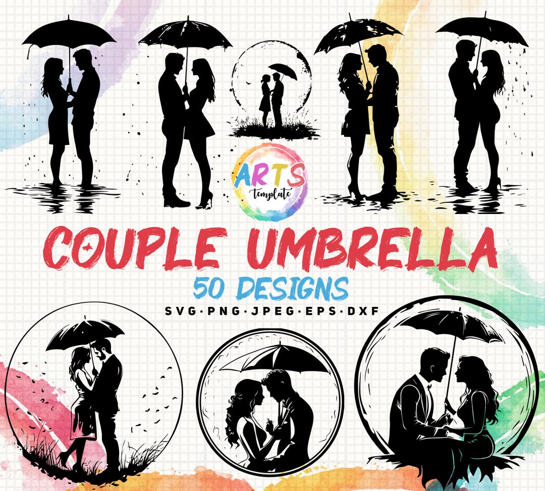 Couple Umbrella Bundle Art Template Svg Png Jpeg Eps Dxf Bundle Silhouette Clipart Cricut Vector ...