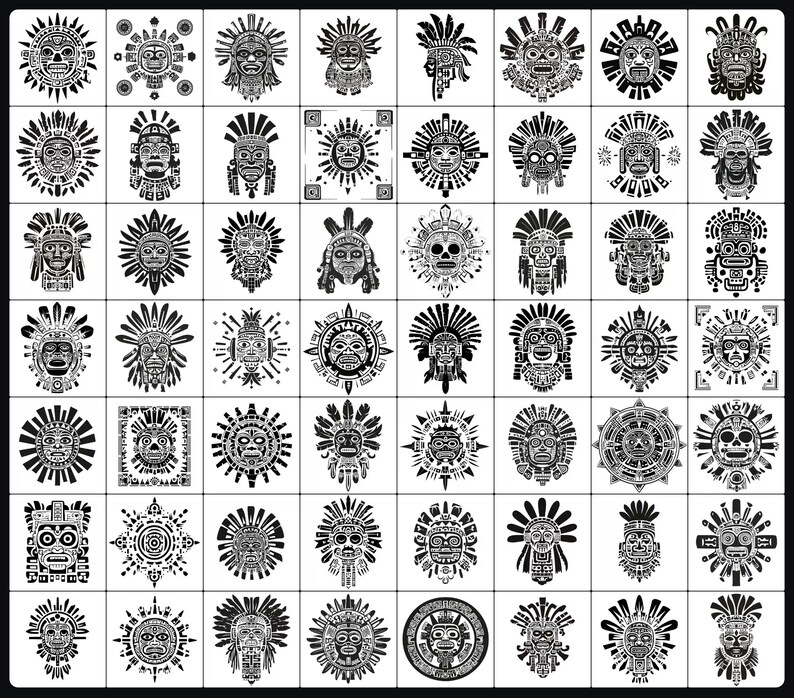 Aztec Bundle Art Template Svg Png Jpeg Eps Dxf Bundle Silhouette ...