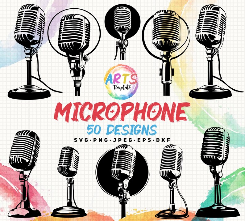 Vintage Microphone Clipart Bundle (svg, Png, Eps, Dxf) (digital ...