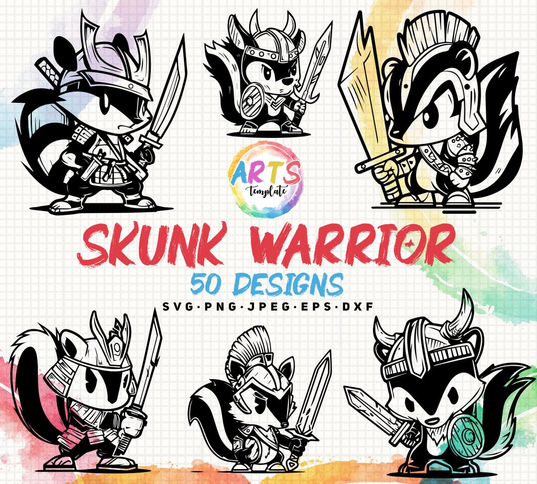 Skunk Warrior Art Template Svg Png Jpg Dxf Bundle Silhouette Clipart ...