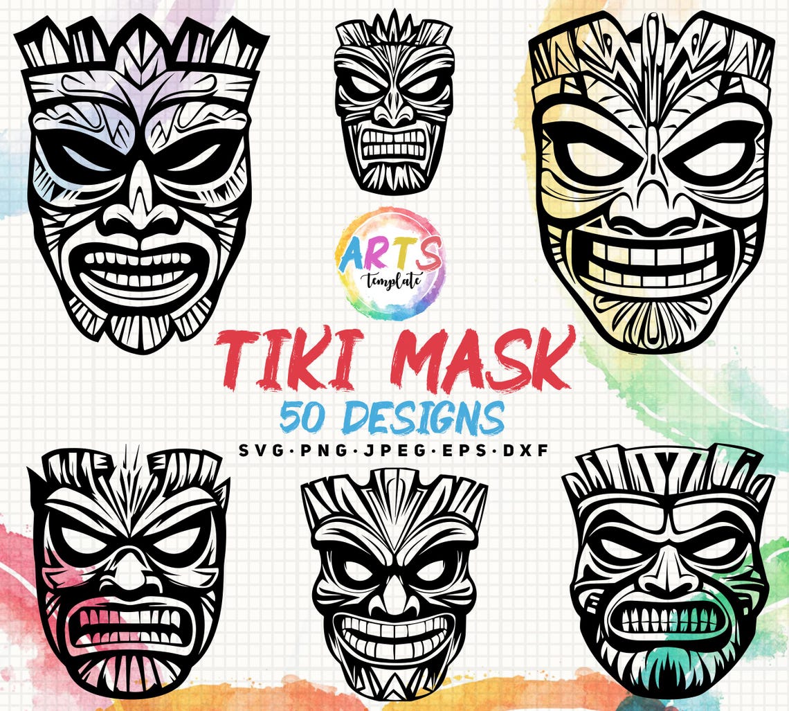 Tiki Mask Bundle Svg Png Jpeg Eps Dxf Bundle Silhouette Clipart Cricut ...
