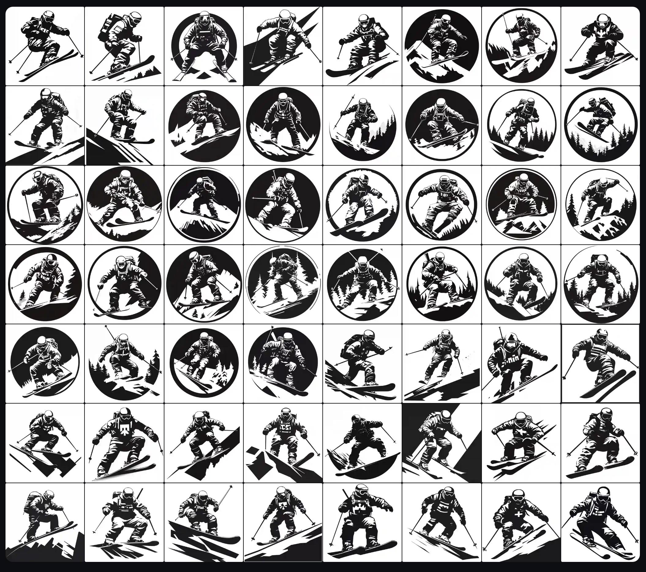 Skiing Bundle Art Template Svg Png Jpeg Eps Dxf Bundle Silhouette ...