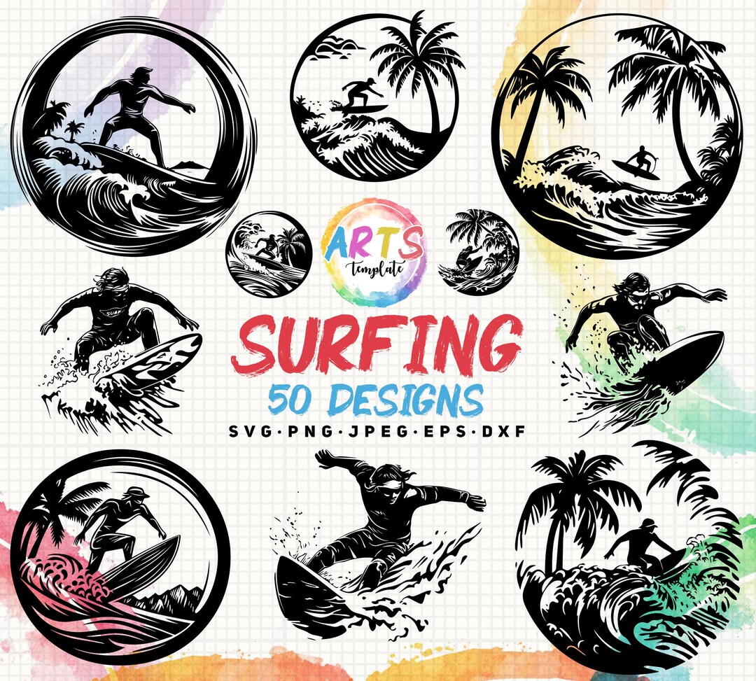 Surfing Bundle Svg Png Jpeg Eps Dxf Bundle Silhouette Clipart Cricut ...