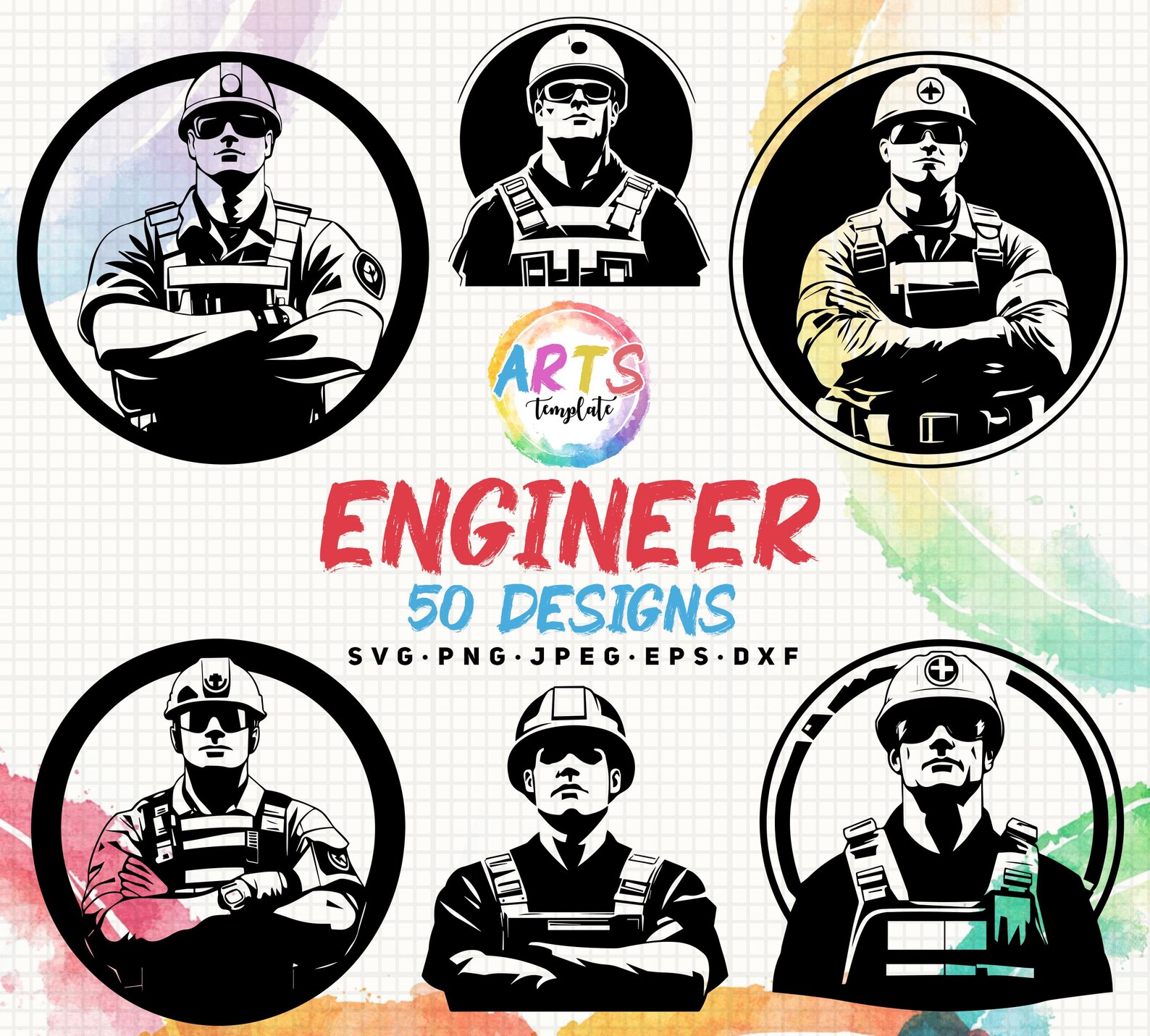 Engineer Bundle Art Template Svg Png Jpeg Eps Dxf Bundle Silhouette ...