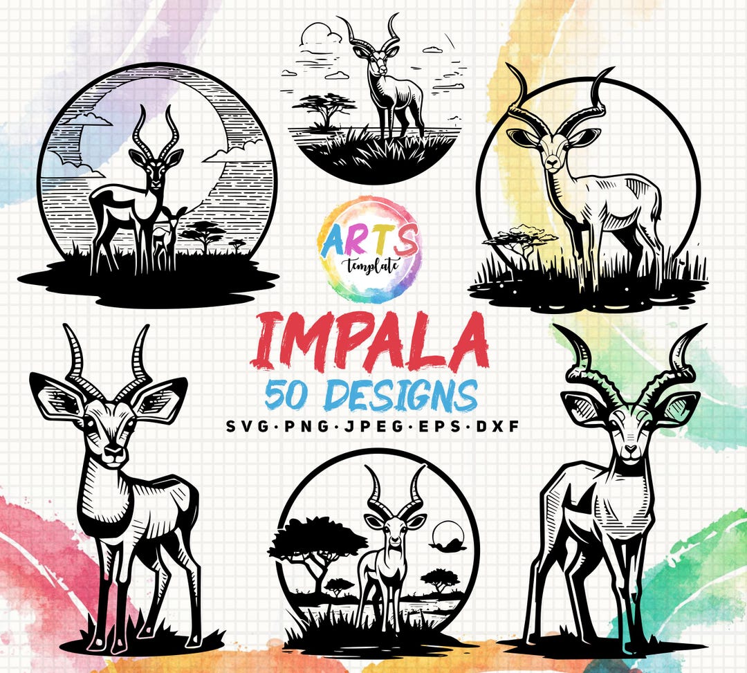 Paquete de impalas SVG, PNG, JPG, EPS, DXF, paquete, silueta, clipart ...