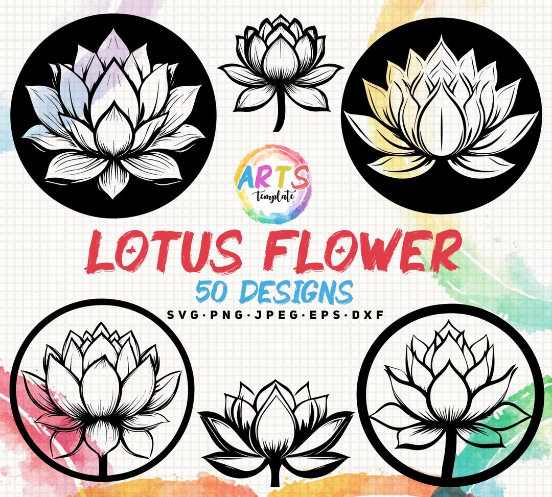 Lotus Flower Bundle Svg Png Jpeg Eps Dxf Bundle Silhouette Clipart ...