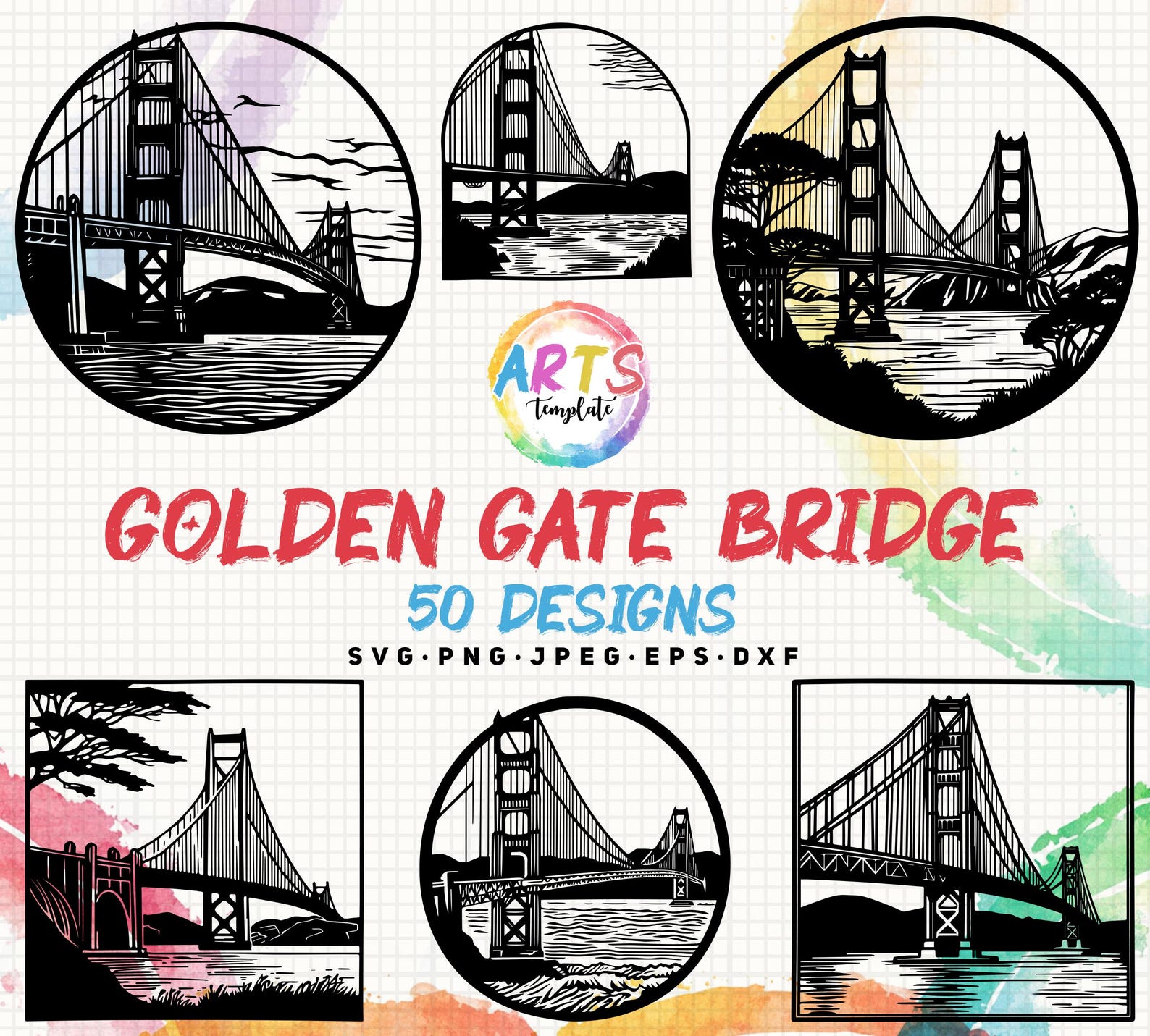 Golden Gate Bridge SVG Bundle: Silhouette Clipart, Cricut Vector ...