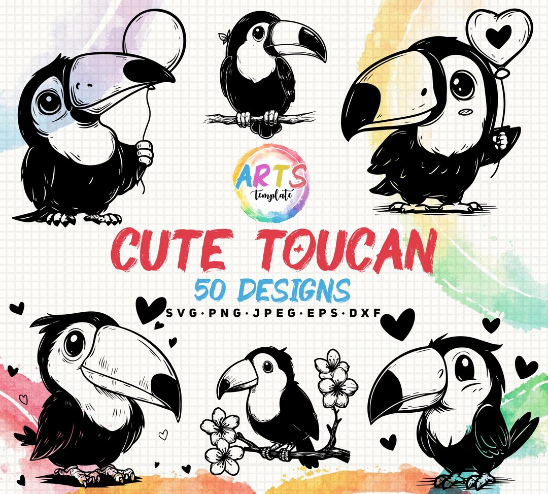 Cute Toucan Art Template Svg Png Jpeg Dxf Bundle Silhouette Clipart ...