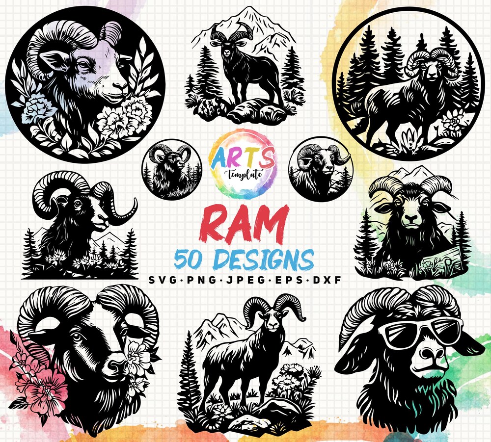 Ram Bundle Svg Png Jpeg Eps Dxf Bundle Silhouette Clipart Cricut Vector ...