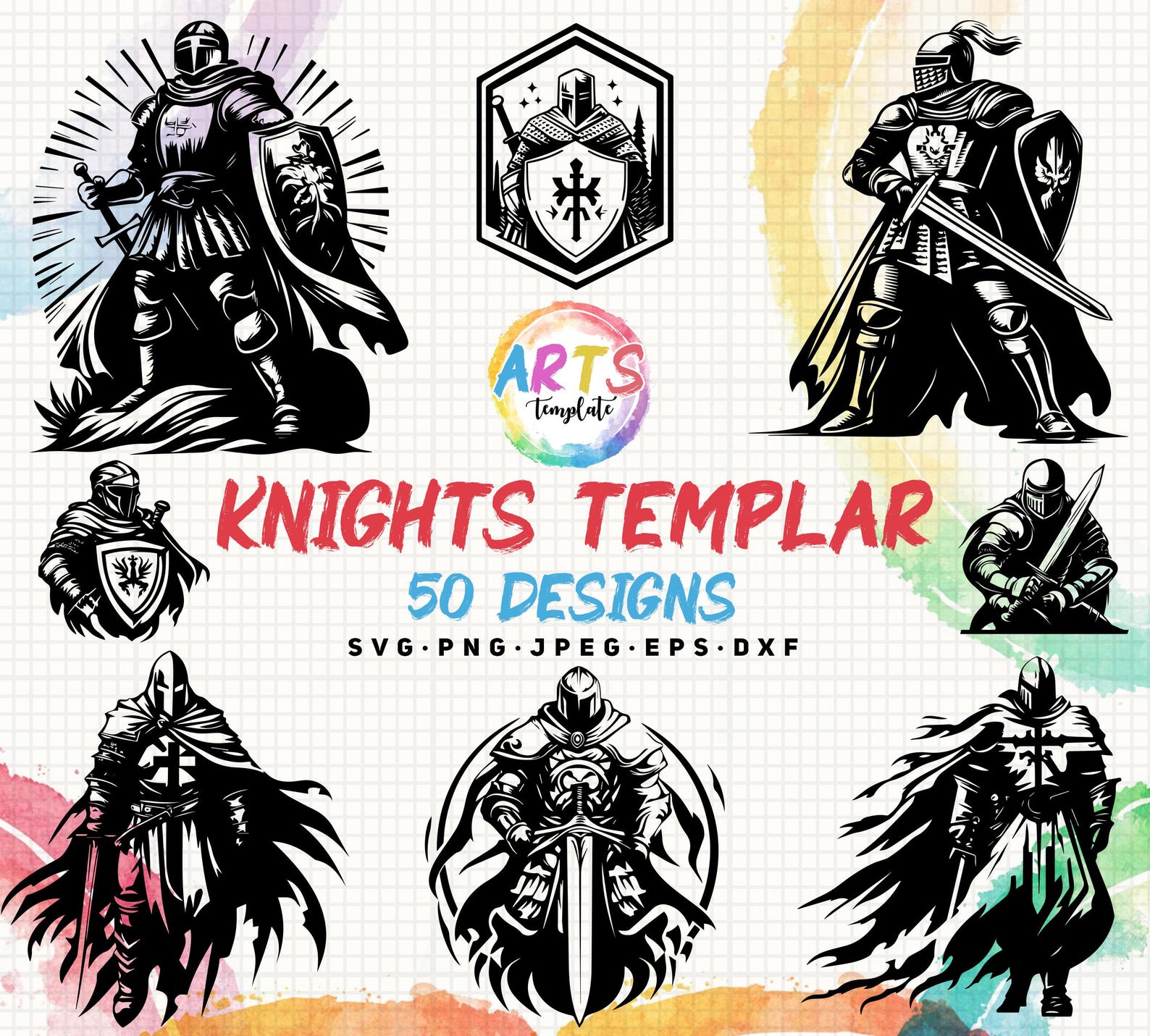 Knights Templar Clipart Bundle, Medieval Warrior Designs (svg, Png, Jpg ...