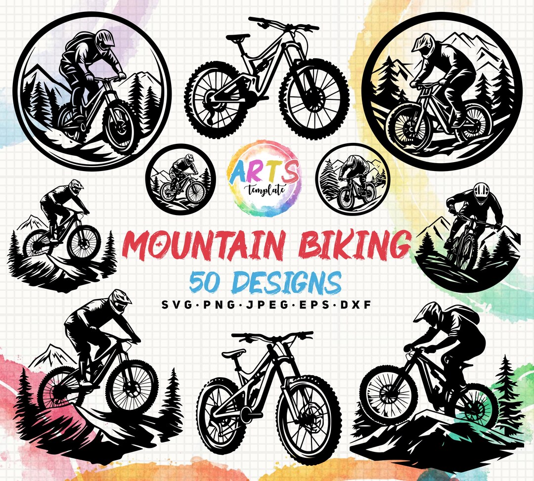 Mountain Bike Bundle Svg Png Jpeg Eps Dxf Vector Bundle Silhouette ...