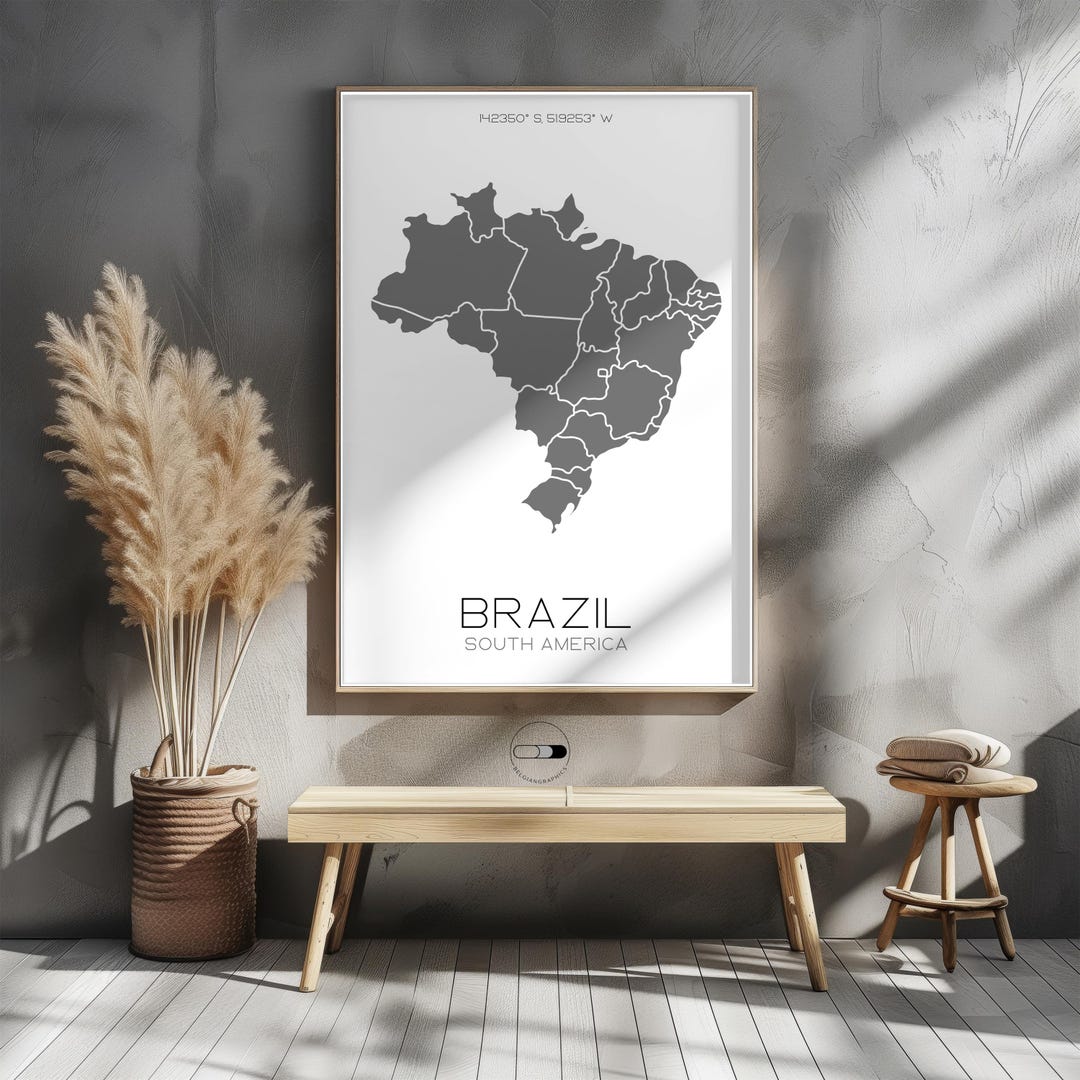 Brazil Map Wall Art – Printable Country Map, Digital Download, Travel ...