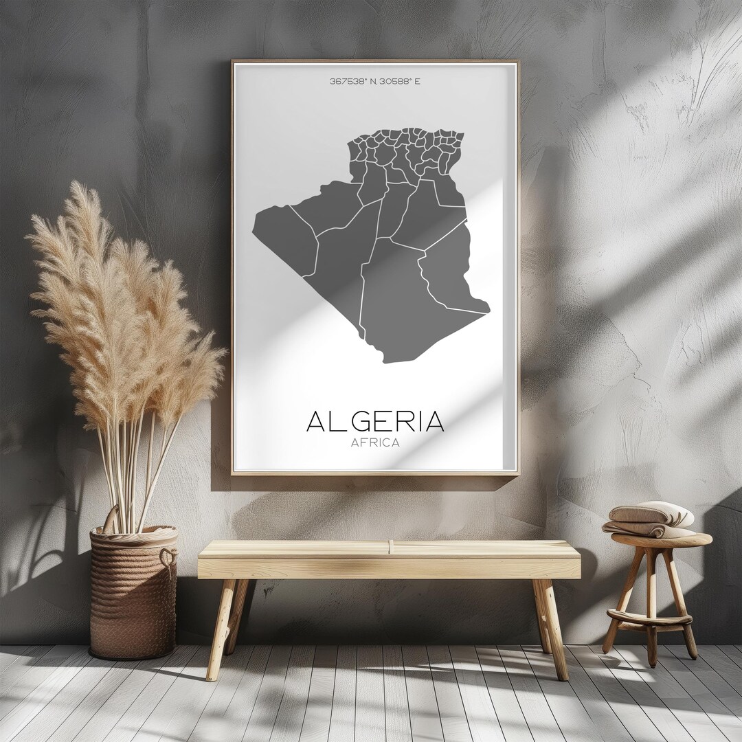 Algeria Map Wall Art Print – Vintage Algeria Poster, North Africa ...