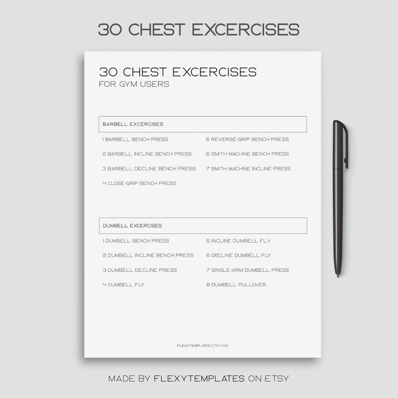 Chest Day Gym Templates | Workout Plan + 30 Chest Exercises PDF ...