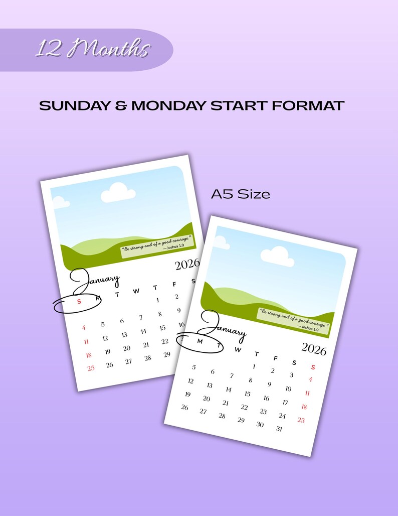 2026 Schrift Kalender Vorlage, Canva Bearbeitbarer Christlicher ...
