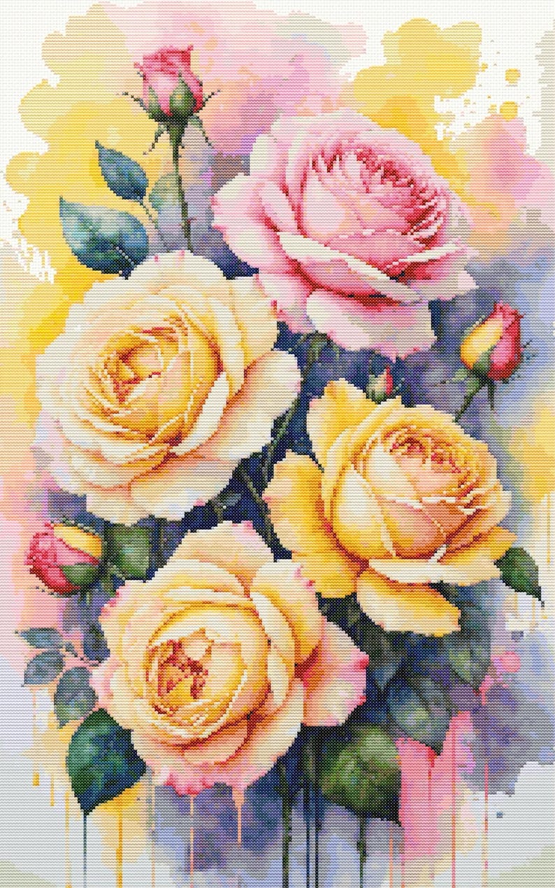 Roses Cross Stitch Pattern: Watercolor Floral Embroidery (PDF Download ...