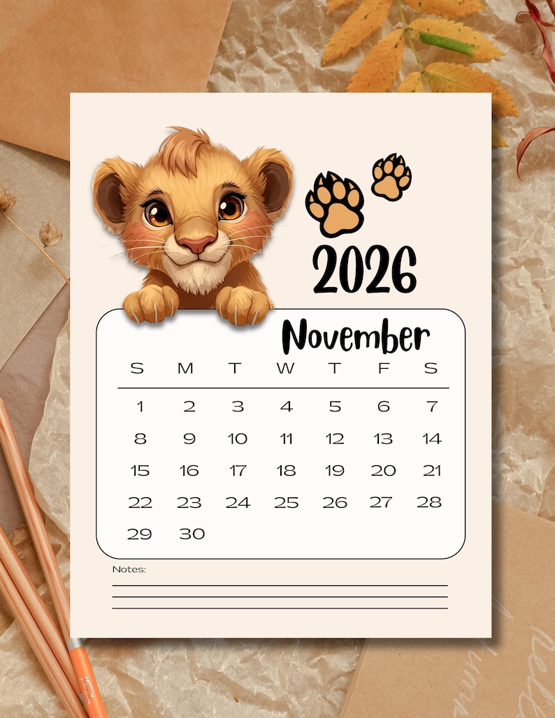 2026 Animal Calendar Printable, Instant Download PDF & PNG - Etsy
