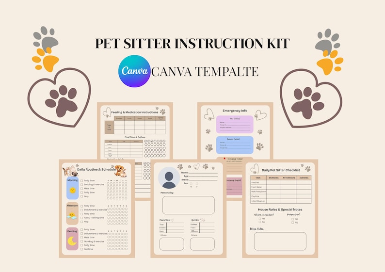 Editable Pet Sitter Instruction Kit: Canva Template, Pet Care Planner ...