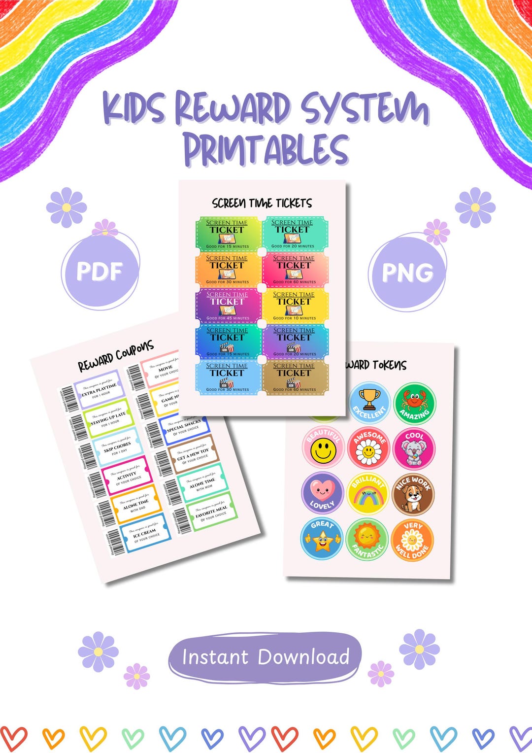 Kids Reward System Printables | Screen Time Tickets, Coupons & Tokens ...
