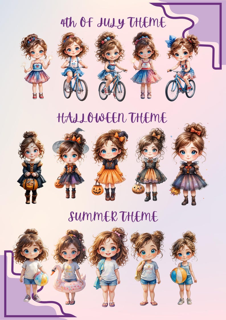 Cute Girls Clipart Bundle | 300 PNG Files | Commercial Use | Kids ...