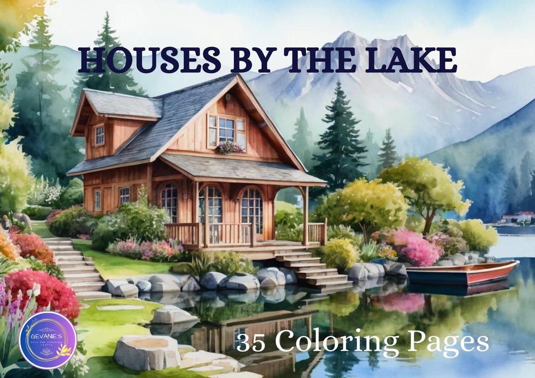 Lake House Coloring Pages: 35 Cabin Landscape Sheets (digital Download ...