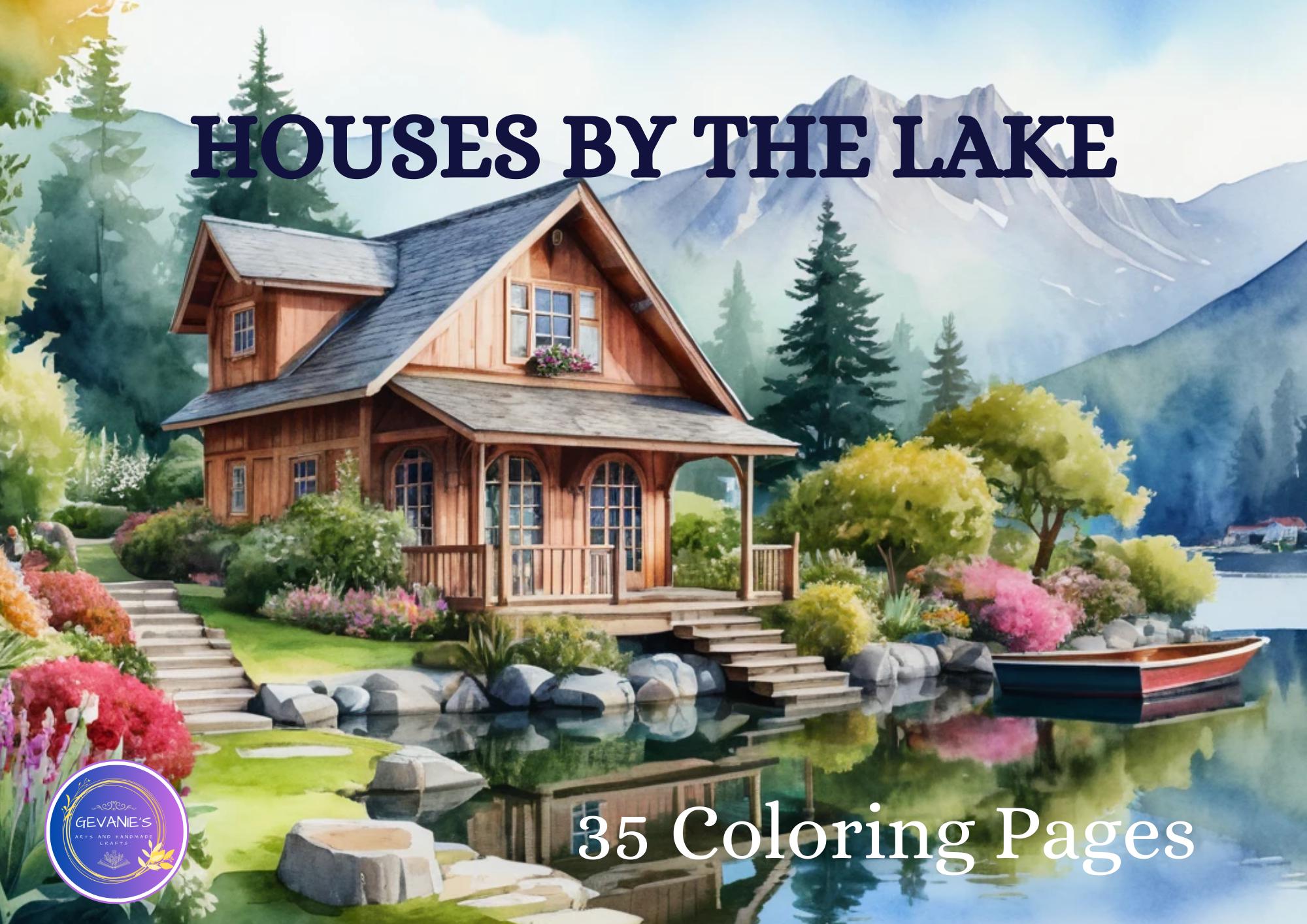 Lake House Coloring Pages: 35 Cabin Landscape Sheets (digital Download ...