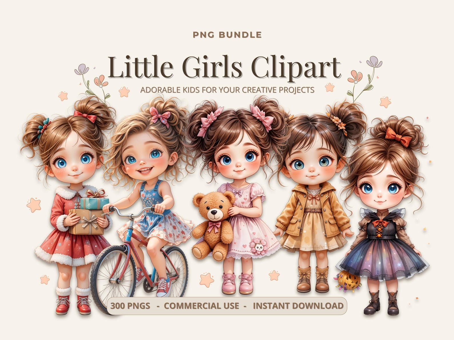 Little Girls Clipart Bundle | 300 PNG Files | Commercial Use | Kids ...